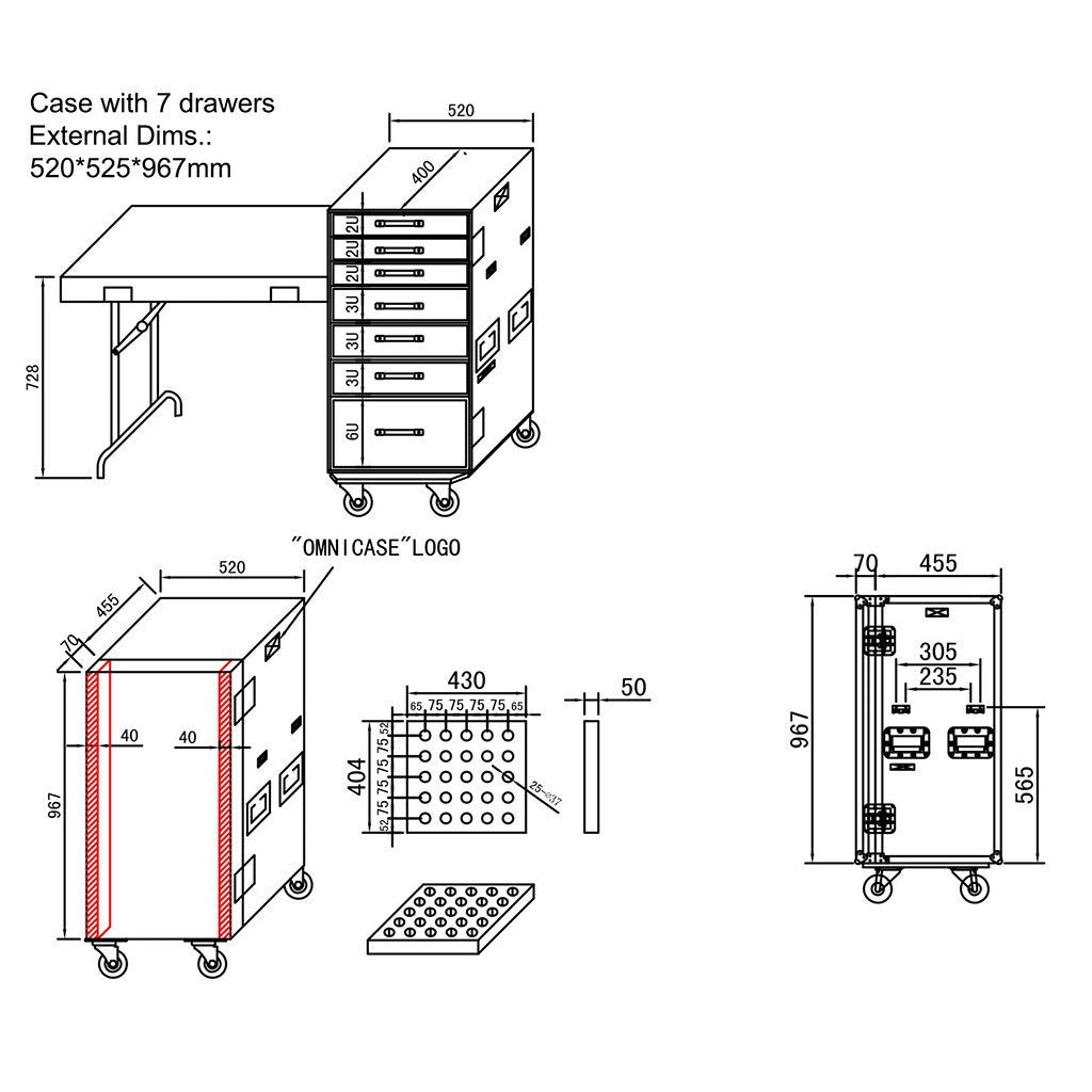 7 Drawer Flight Case with Folding Table | OmniSistem